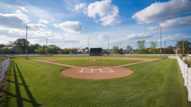 Empty Baseball Field in a Sunny Park with Lush Green Grass Stock ...