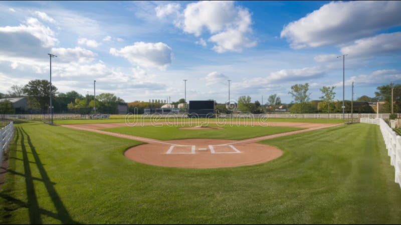 Empty Baseball Field in a Sunny Park with Lush Green Grass Stock Video ...