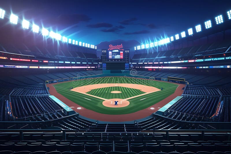 Empty Baseball Pitch Stadium. Illuminated with Light., Stock ...