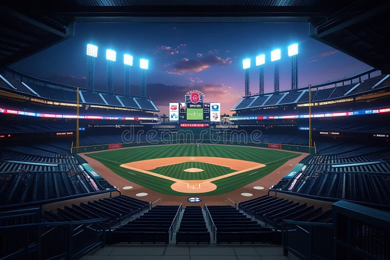Empty Baseball Pitch Stadium. Illuminated with Light., Stock ...