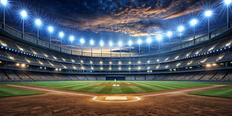 Empty Baseball Stadium Illuminated by Lights Generative AI Stock ...