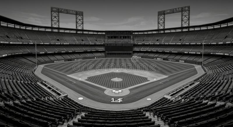 Empty Baseball Stadium Panorama a Grayscale Panoramic View of an Empty ...