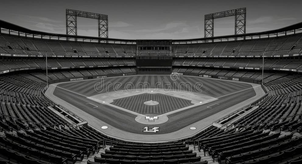 Empty Baseball Stadium Panorama a Grayscale Panoramic View of an Empty ...
