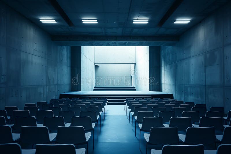 Empty Basement Classroom Interior with School Desks Chairs and Green ...