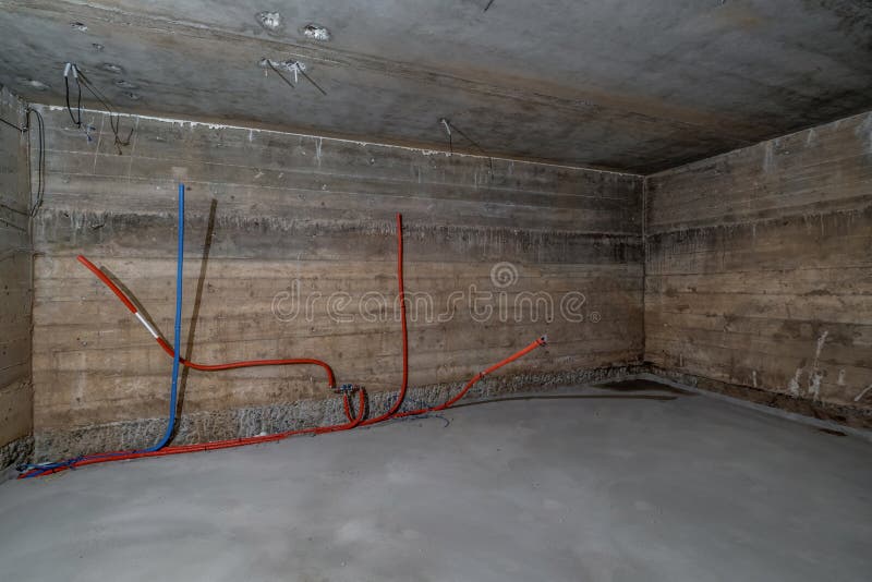 Empty Basement Room with Minimal Preparatory Repairs. Interior with ...