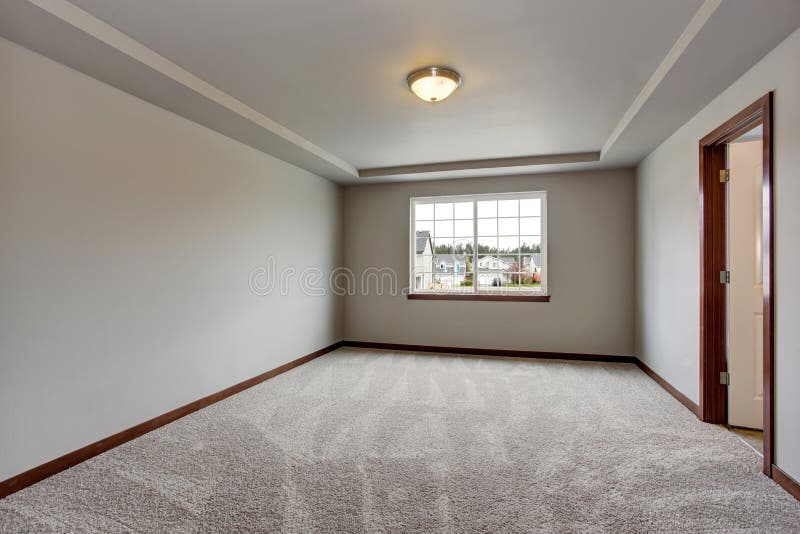 Empty Basement Room with White Walls, Carpet Floor and One Window ...