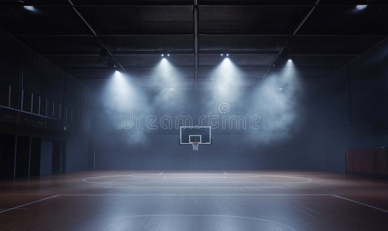 Empty Basketball Court Illuminated by Dramatic Lighting and Fog Effects ...