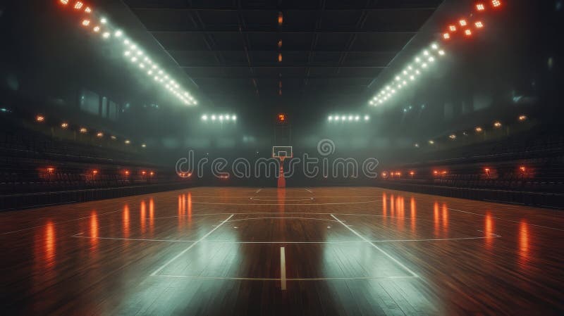 Empty Basketball Court at Night with Dramatic Lighting Stock ...