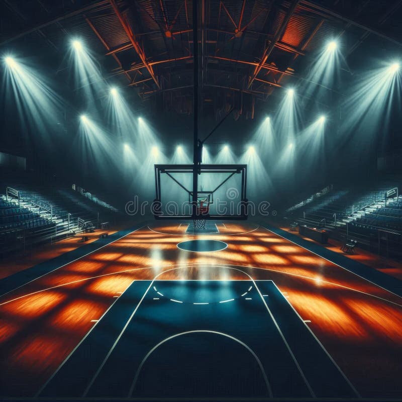 Empty Basketball Court Under Intense Dramatic Lighting Stock ...