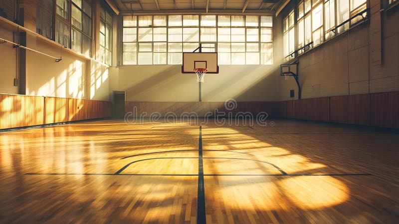 Empty Basketball Gym in Morning Sunlight with Haunting Atmosphere Stock ...
