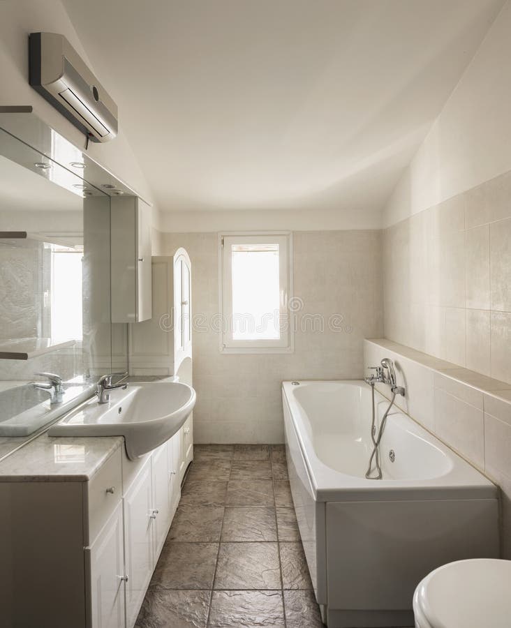 Empty Bathroom with Bathtub and Tile Stock Photo - Image of toilet ...
