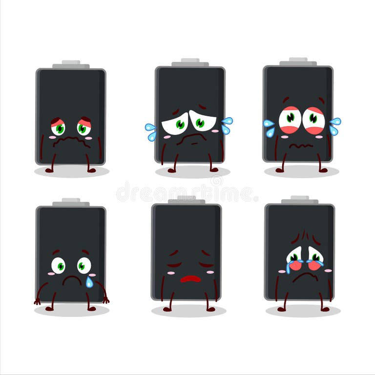 Empty Battery Cartoon Character with Sad Expression Stock Vector ...