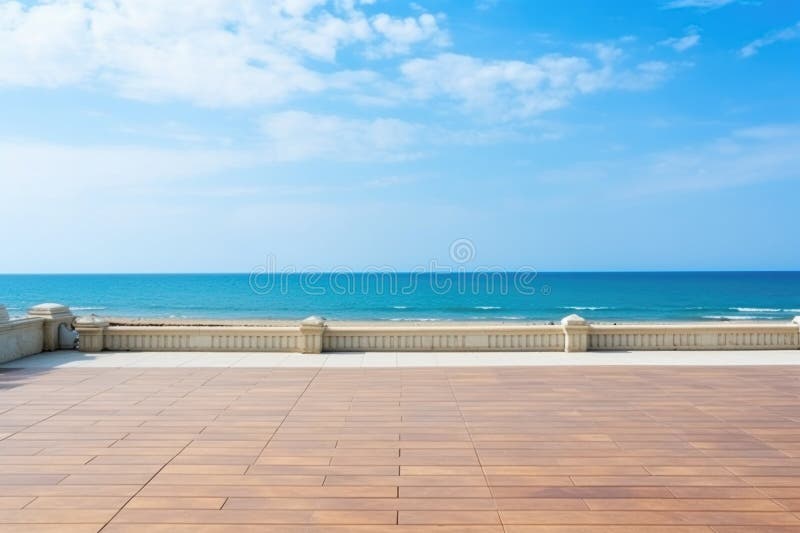 Empty Beach and Beautiful Sea View from Seaside Promenade Stock ...
