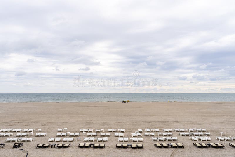 Empty Beach with Empty Sunbeds at the Seaside at the Black Sea Stock ...