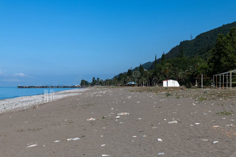 Empty Beach in Gagra City in Abkhazia Stock Image - Image of tree ...