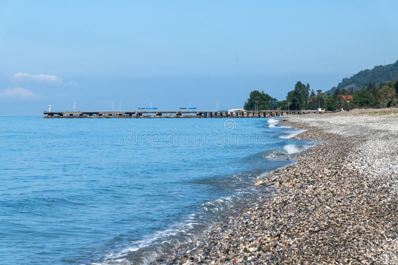 Empty Beach in Gagra City in Abkhazia Stock Photo - Image of hill ...