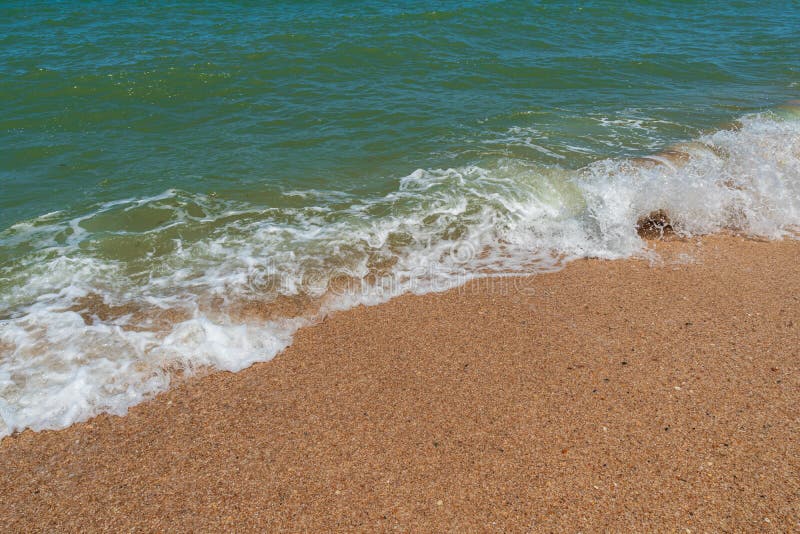 Empty Beach with Golden Sand and Azure Water Stock Image - Image of ...
