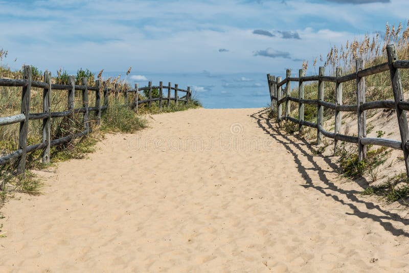 Pathway To Beach with Wooden Fence at Sandbridge Stock Image - Image of ...