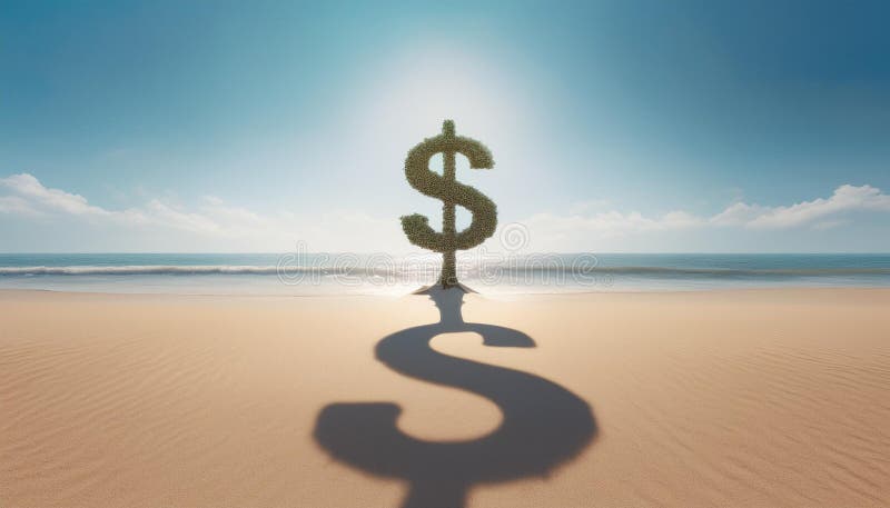 An Empty Beach with a Shadow of a Tree Shaped Like a Dollar Sign Cast ...