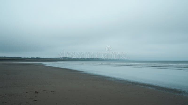 Empty Beach Under an Overcast Sky Stock Illustration - Illustration of ...