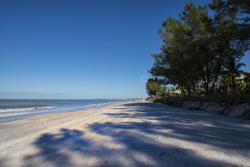 Empty Beach with White Sand and Blue Sky Stock Photo - Image of quiet ...