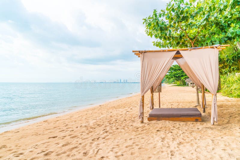 Beautiful Pavilion on Beach Stock Photo - Image of idyllic, lounge ...