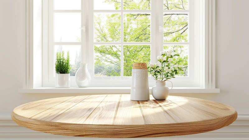Empty Beautiful Round Wood Tabletop Counter on Interior in Clean and ...