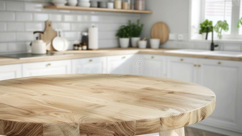 Empty Beautiful Round Wood Tabletop Counter on Interior in Clean and ...