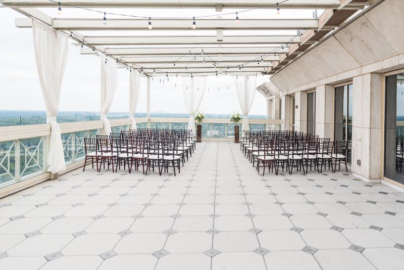 Empty Beautiful Wedding Venue by the Sea with a Lot of Chairs Stock ...
