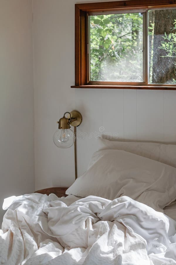 Empty bed in the morning stock photo. Image of indoor - 262146460