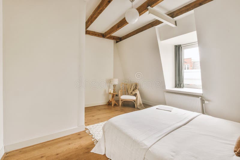 Empty bedroom with large stock photo. Image of television - 249161042