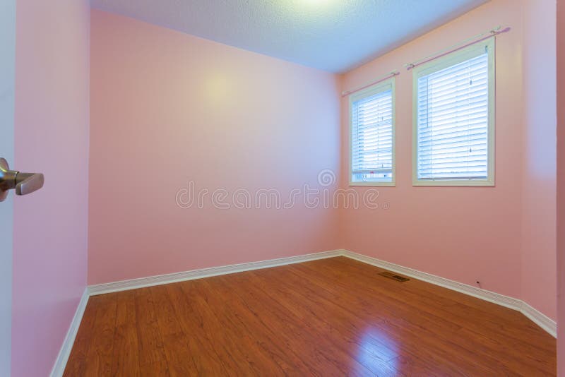 Empty Bedroom in Pink Color Stock Image - Image of illuminated, indoors ...