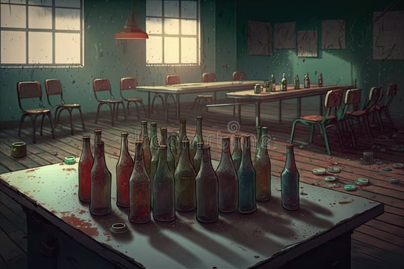 Empty Beer Glasses and Bottles on Table in Large Room after Party Stock ...