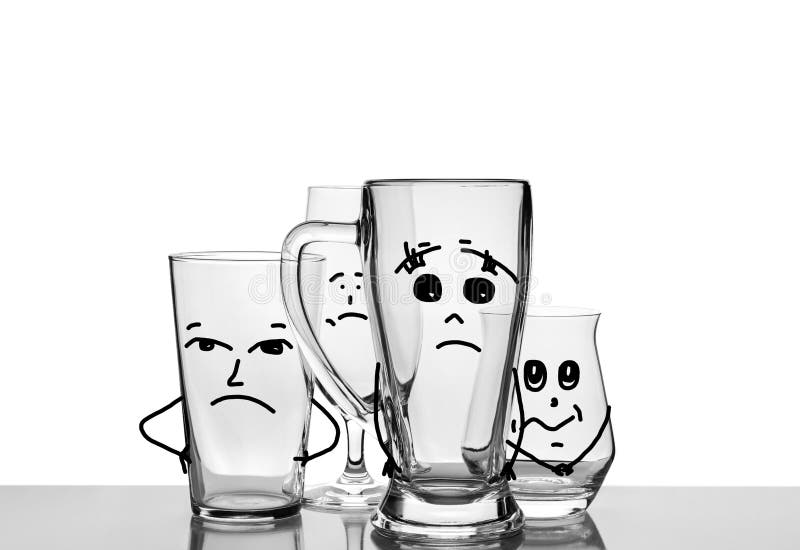 Empty Beer Glasses with Drawn Sad Faces Stock Illustration ...