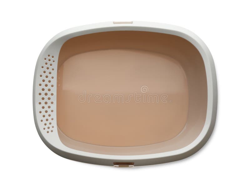 Empty Beige Cat Litter Tray On White, Top View Stock Photo - Image of ...
