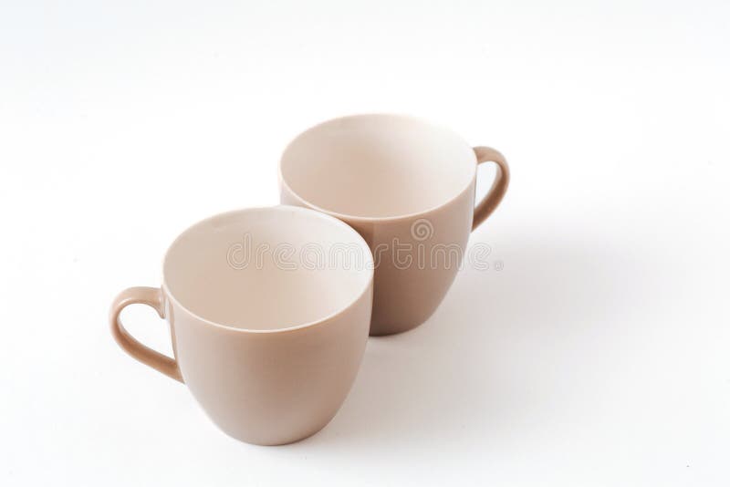 Empty Beige Coffee Ceramic Cups on Isolated White Background, Cut Out ...
