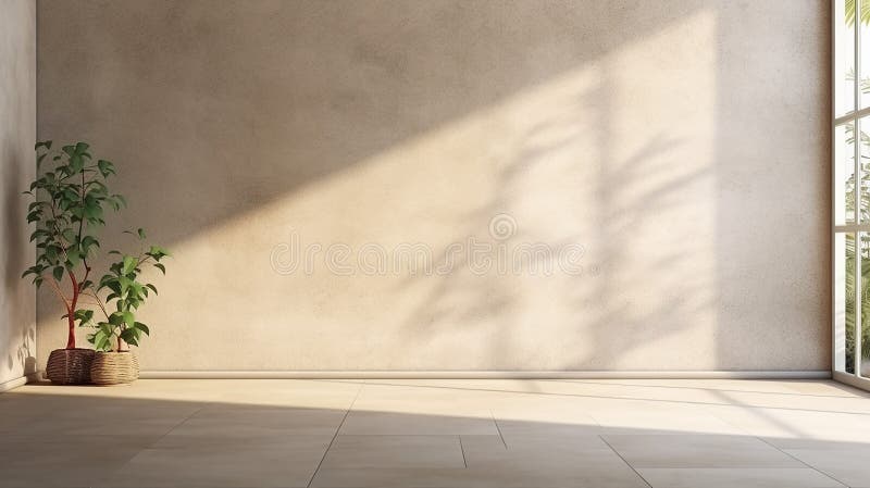 Empty Beige Luxury Room with Stucco Texture Wall with Sunlight Stock ...