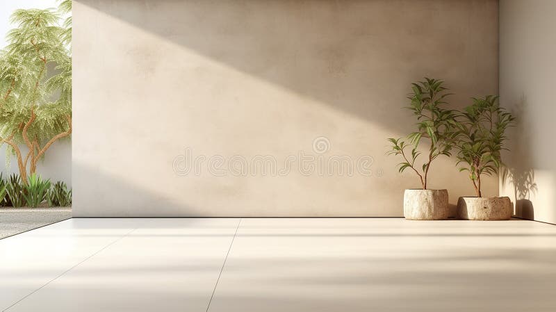Empty Beige Luxury Room with Stucco Texture Wall with Sunlight Stock ...