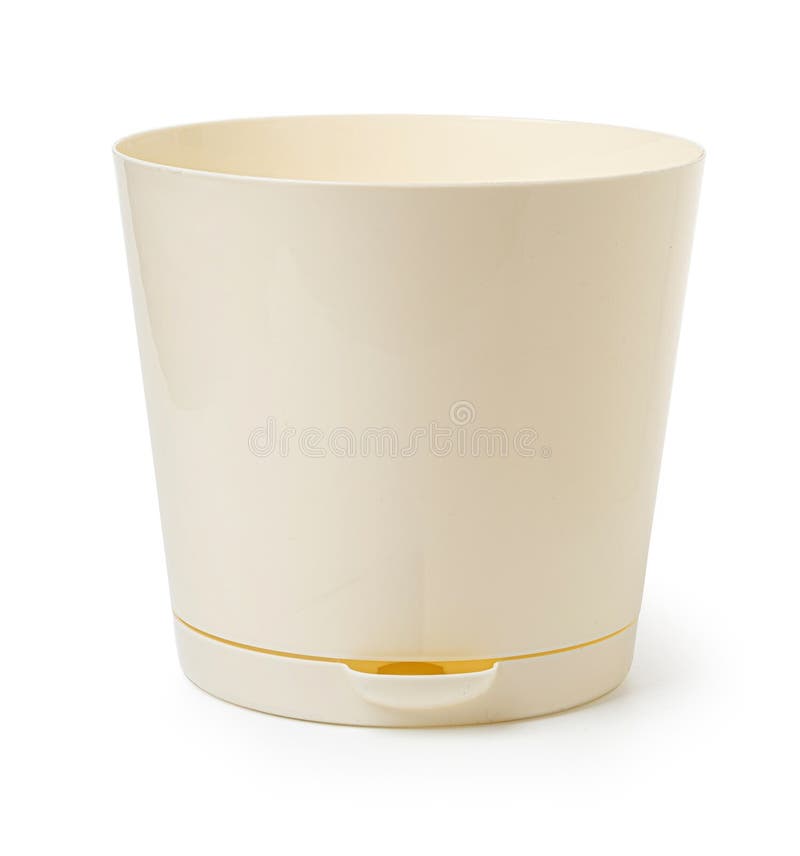 Empty Beige Plastic Flower Pot with Drainage Tray on White Background ...