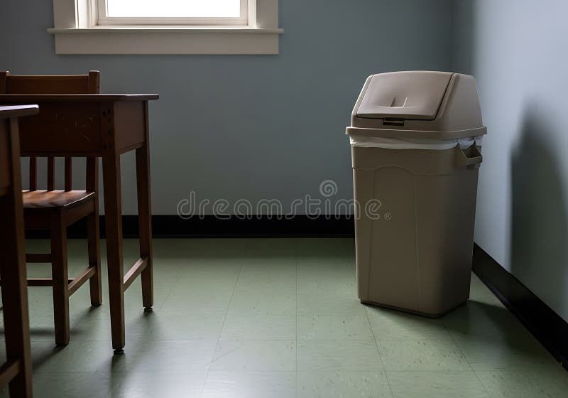 Empty Beige Trash Bin in Quiet School Stock Illustration - Illustration ...