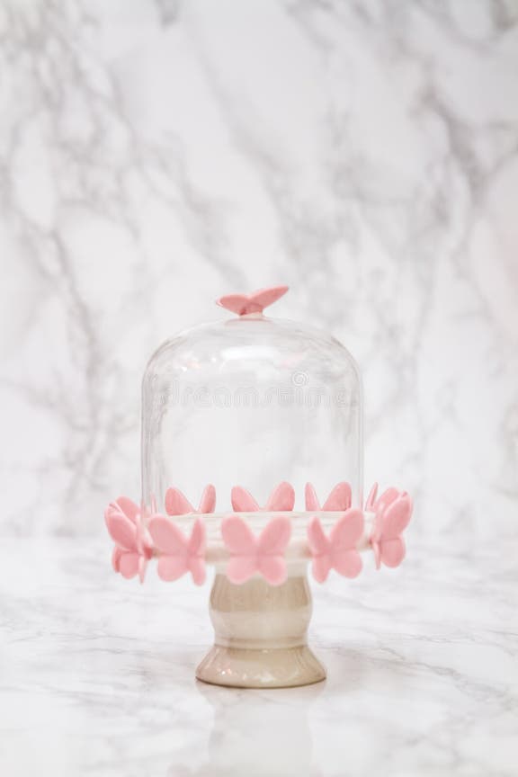 Empty Bell Jar with Pink Butterfly Design Stock Photo - Image of clean ...