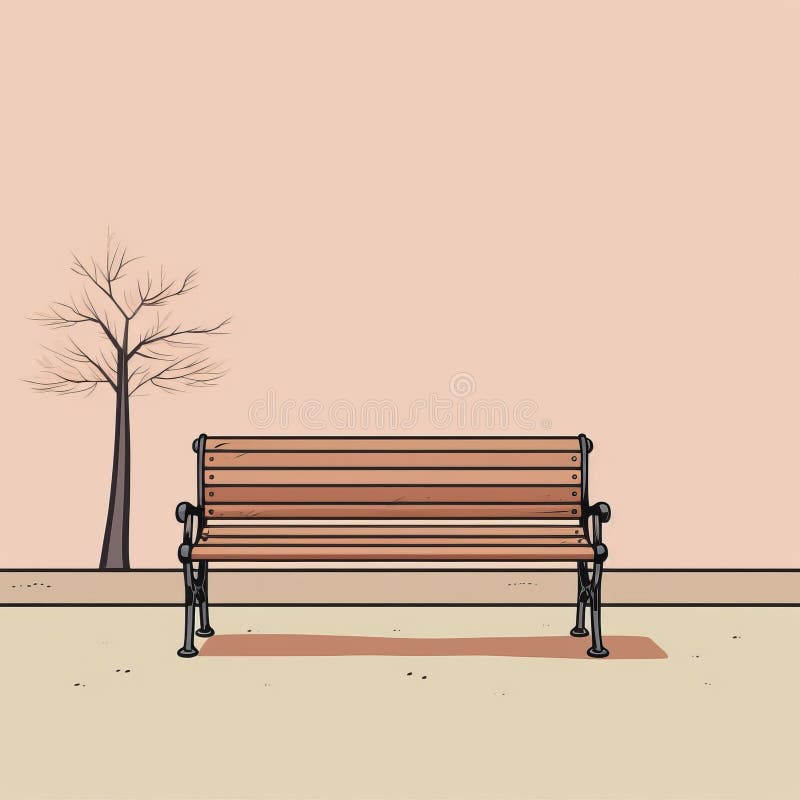 Nostalgic Minimalism: a Delicate Line Drawing of a Park Bench Stock ...