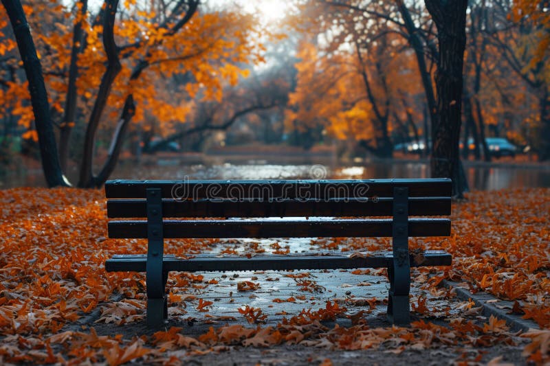 Empty Bench in Autumn Park, Fall Landscape, AI Generated Stock ...