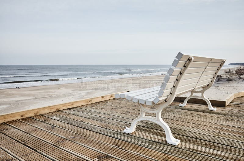 Empty Bench on the Beachfront Stock Photo - Image of beach, summer ...