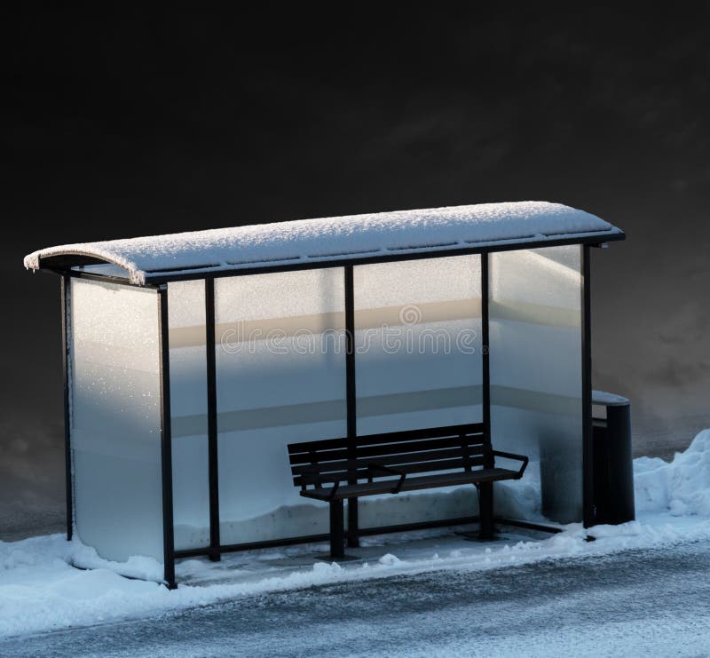 Empty Bench in Bus Stop in Winter Stock Image - Image of empty, snow ...