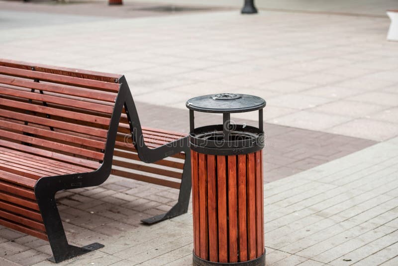 Empty Bench in the City Square, Close-up. Stock Image - Image of ...