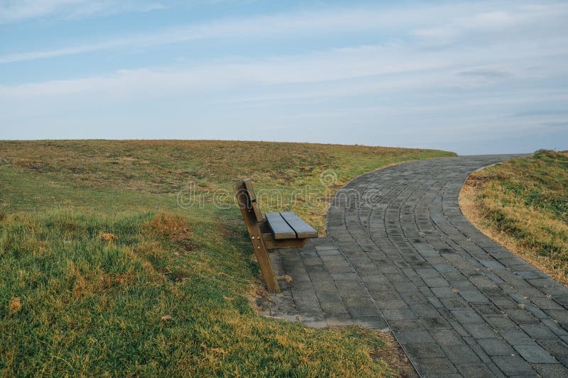 Empty Bench on the Hill with Sky Background Stock Photo - Image of ...