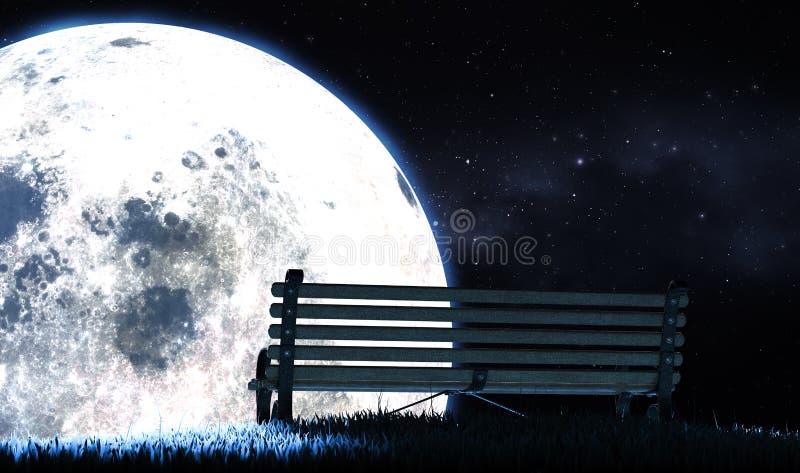 Empty Bench and Moon Silhouette Stock Illustration - Illustration of ...