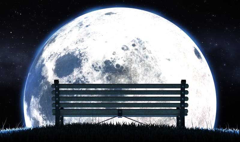 Empty Bench and Moon Silhouette Stock Illustration - Illustration of ...