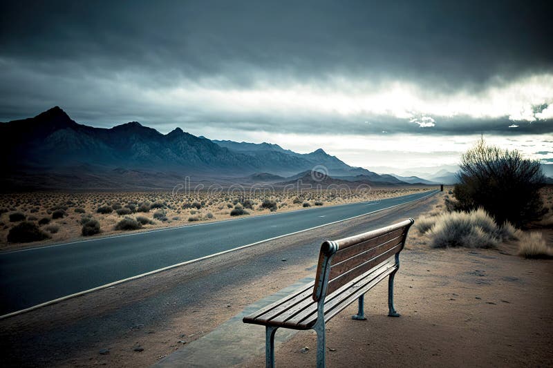 Empty Bench in Mountain Standing Alone Along Deserted Track Stock Image ...